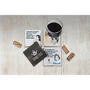 Wine Coasters Set & Holder - Funny Gifts for Women - Cool Wine Gift for Women - Housewarming Gifts for Wine Lovers - Wine Accessories (Funny Wine)