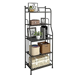 GHQME 5 Tier Metal Standing Shelf Space Saver, Storage Tower Rack for Kitchen Bathroom, Storage Shelving Unit Organizer, Outdoor Flower Stand (Black, 5-Tier)