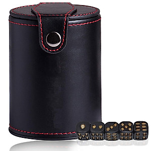 Red Lining Leather Professional Dice Cup with 5pcs Black Mini Death Skull Dice for Party Playing Drinking Death Table Game Party Tool