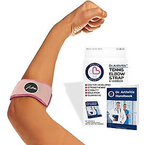 Tennis Elbow Brace & Adjustable Arm Band Support for Pain Relief for Tendonitis, Golfers Elbow Strap for Men and Women - Comfy Removable Arm Wrap for Daily Wear, Gym, Sports (Single, Pink)