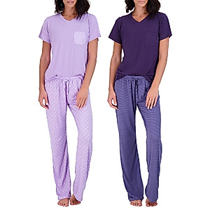 2 Pack: Short Sleeve Pajamas For Women Sets Womens Pajama Sets Two Piece Pj Summer Pijamas De Mujer Cotton Pjs Pants Loungewear Sleepwear Matching Ladies Bottoms Comfy Soft Pyjamas Teen Lightweight