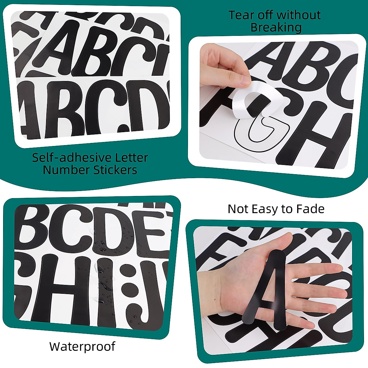 24 Sheets 1200 PCS Large Letter Stickers 4 Inch Alphabet Number Letter Stickers Vinyl Self Adhesive Stickers Letters for Poster Bulletin Boards Window Door Mailbox Crafts Classroom Home Decor (Black)