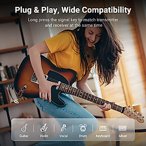 LEKATO Wireless Guitar System 5.8 Wireless Guitar Transmitter Receiver Rechargeable Audio Wireless Transmitter Receiver 4 Channels Transmission Range for Electric Guitar Bass (Grain)