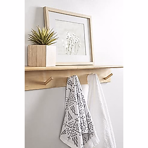 Kate and Laurel Alta Modern Floating Wood Wall Shelf with Coat Hooks, 36 x 5 x 5, Natural Wood, Decorative Wooden Shelf with 5 Hanging Posts for Storage