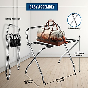 Luggage Rack, Foldable Suitcase Stand, Metal Luggage Holder for Guest Room, Foldable storage steel frame | Suitcase Stand Perfect for Bedrooms, Hotels, and Travel | Holds Up to 50-100 lb (Single Rack with High Back (DIY) - Pack of 2)