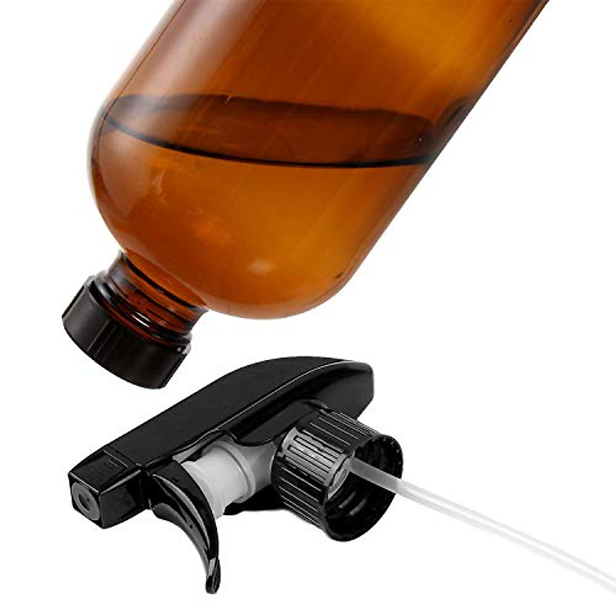 Empty Glass Spray Bottles 16oz for Cleaning, Plants, Pets, Essential Oils, Air Freshener, Durable Black Trigger Sprayer with Stream and Mist Settings (Amber, 16oz(Pack of 4))