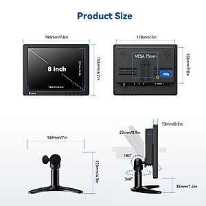 Eyoyo 8 Inch Small Monitor, 1024x768 4:3 IPS Mini HDMI Monitor Support HDMI/VGA/AV/BNC Input with Remote Control & Built-in Speakers, Security Monitor for Computer Raspi CCTV Camera