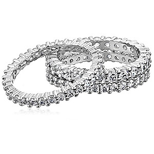 Amazon Essentials Sterling Silver Cubic Zirconia All-Around Band Stacking Ring Set (Set of 3), Size 6 (previously Amazon Collection)