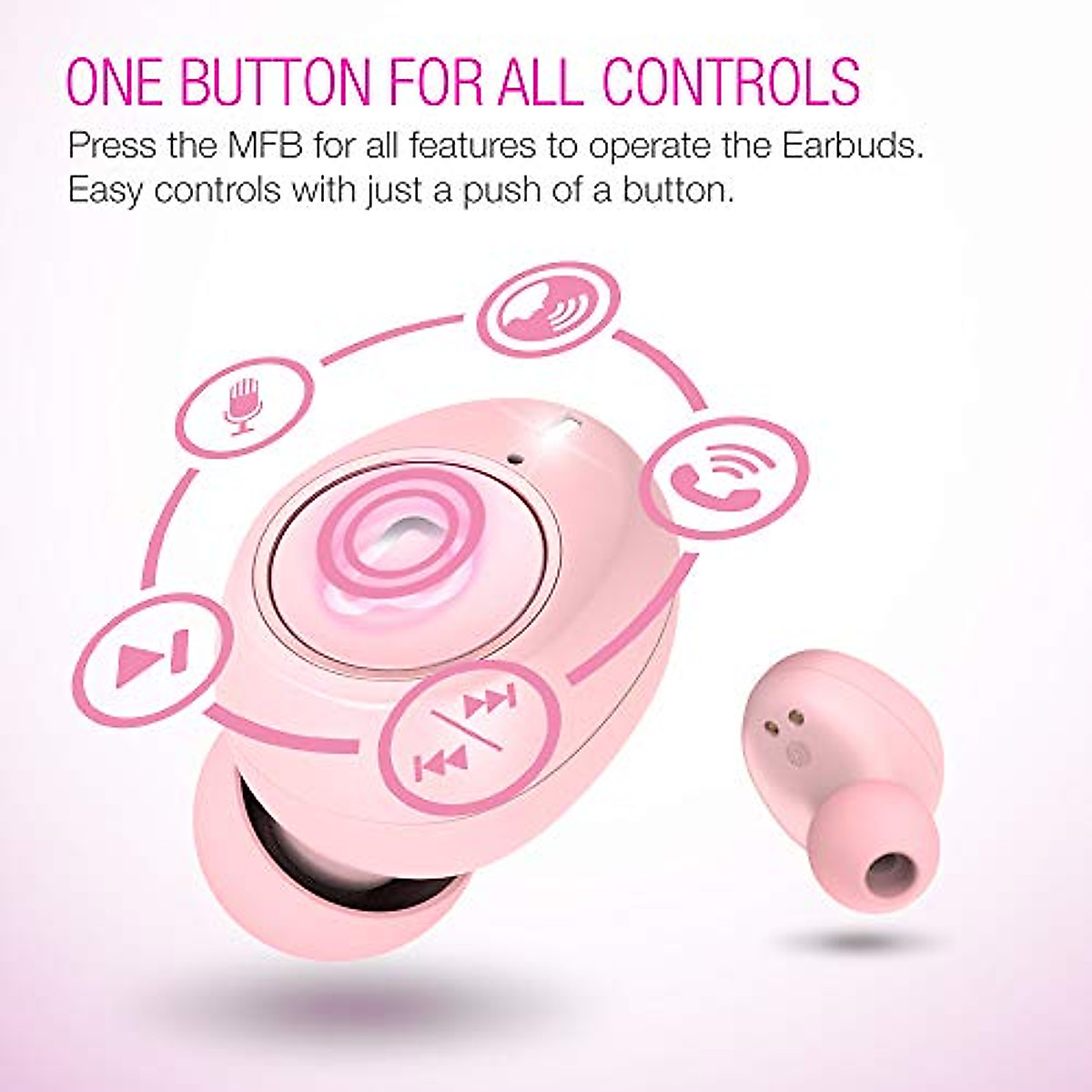 Purity True Wireless Earbuds with Immersive Sound, Bluetooth 5.0 Earphones in-Ear with Charging Case Stereo Calls/Built-in Microphones/IPX5 Sweatproof/Pumping Bass for Sports, Workout, Gym - Pink