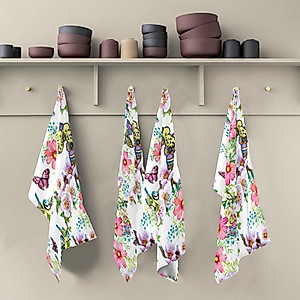 Kigai Colorful Flowers Butterfly Kitchen Towels, 18 x 28 Inch Super Soft and Absorbent Dish Cloths for Washing Dishes, 4 Pack Reusable Multi-Purpose Microfiber Hand Towels for Kitchen