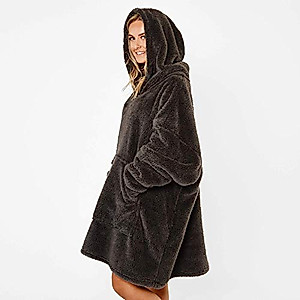 Brentfords Teddy Fleece Hoodie Blanket Wearable Soft Warm Cosy Giant Oversized Thermal Sweatshirt Throw Blanket Hoodie for Adults Men Women Boys Girls, One Size Fits All - Charcoal Grey