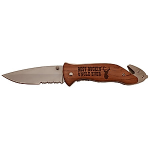 ThisWear Best Buckin' Uncle Ever Laser Engraved Stainless Steel Folding Survival Knife