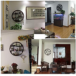 Bedroom Solid Wood Display Stand Living Room Wall Shelf Study Wall Hanging Bookshelf Household Round Shelf Balcony Flower Stand Floating Shelves (Color : Brown, Size : 50.5cm/19.9inches)