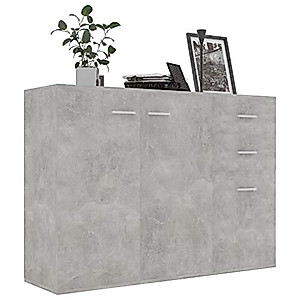 INLIFE Sideboard Server Storage Cabinet with 3 Doors and 2 Drawers Chipboard Console Table for Dining Room,Entryway,Office,Bedroom End Side Table Concrete Gray 41.3"x11.8"x29.5"(LxWxH)