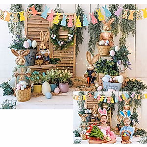 Easter Backdrop Rabbits Colorful Eggs Photography Background Spring Rustic Flower Stand Bunting Baby Shower Children Party Decoration Banner Photos Booth