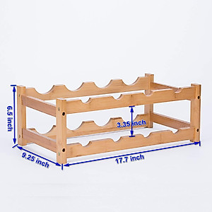 FOSTERSOURCE Wine Rack, Natural Bamboo Wine Storage Rack Countertop Wine Display Shelf Wine Bottle Holder (2-Tiers 8-Bottles)