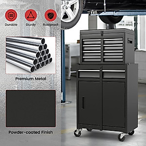 IRONMAX Rolling Tool Chest, 5-Drawer Lockable Tool Cabinet w/Adjustable Shelf & 4 Universal Wheels, 2 in 1 Detachable Tool Box Storage Organizer for Garage Workshop Repair Shop, Black