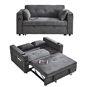 ERYE 4 in 1 Multifunctional Convertible Loveseat Sleeper Sofa Bed,Soft Chenille Tufted Love Seats Sofabed W/Pull Out Sleep Couch,Armrests Storage,Cupholders,USB Ports,Pillows and Side Pockets