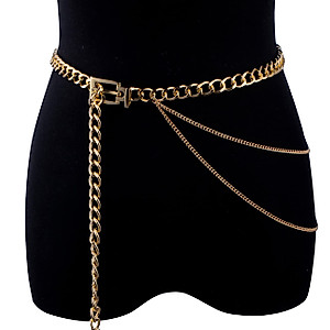 LOREMOW 2 Pcs Waist Chain Belt for Women Metal Belly Waist Chain Chunky Belt Chain Multilayer Chain for Dress Jeans G120