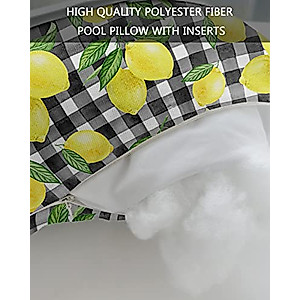 Recliner Head Pillow Ledge Loungers Chair Pillows with Insert Summer Yellow Lemon Black White Buffalo Plaid Lumbar Pillow with Adjustable Strap Outdoor Waterproof Patio Pillows for Beach Pool, 2 PCS