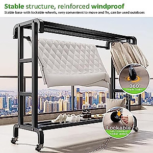 HM&DX Clothes Rack with Wheels,Double Rods Clothing Rack for Hanging Clothes,Heavy Duty Clothes Garment Racks,Industrial Pipe Clothes Rack,Metal Rolling Clothing Racks Organizer for Clothes Shoes