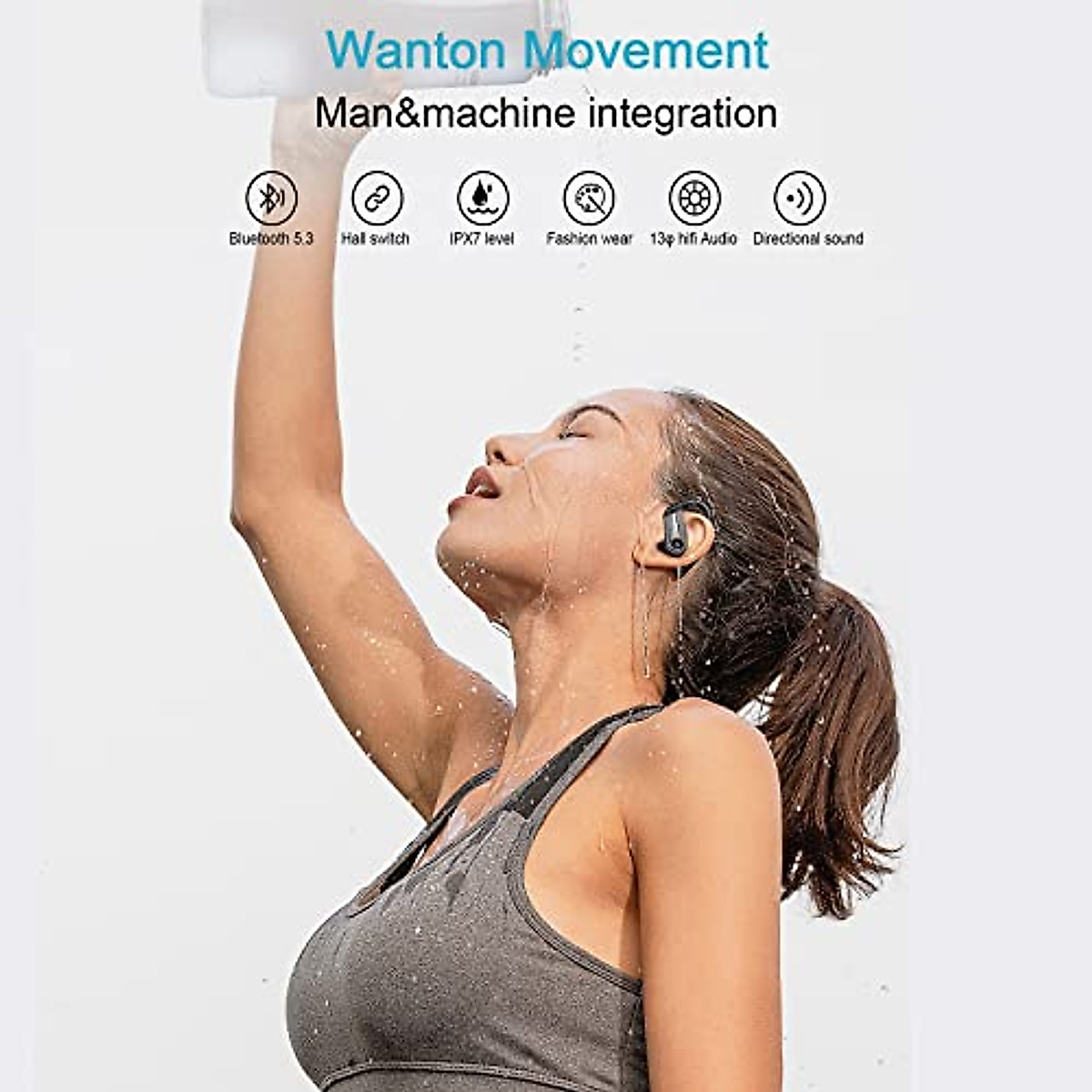 uoeos Wireless Earbuds Bluetooth, Sports Light-Weight Headphones with Earhooks,Built-in Mic,Active Noise Control,IPX7 Waterproof,Clear Calls,Low Latency,Surround Sound,54 Hrs with Charging Case