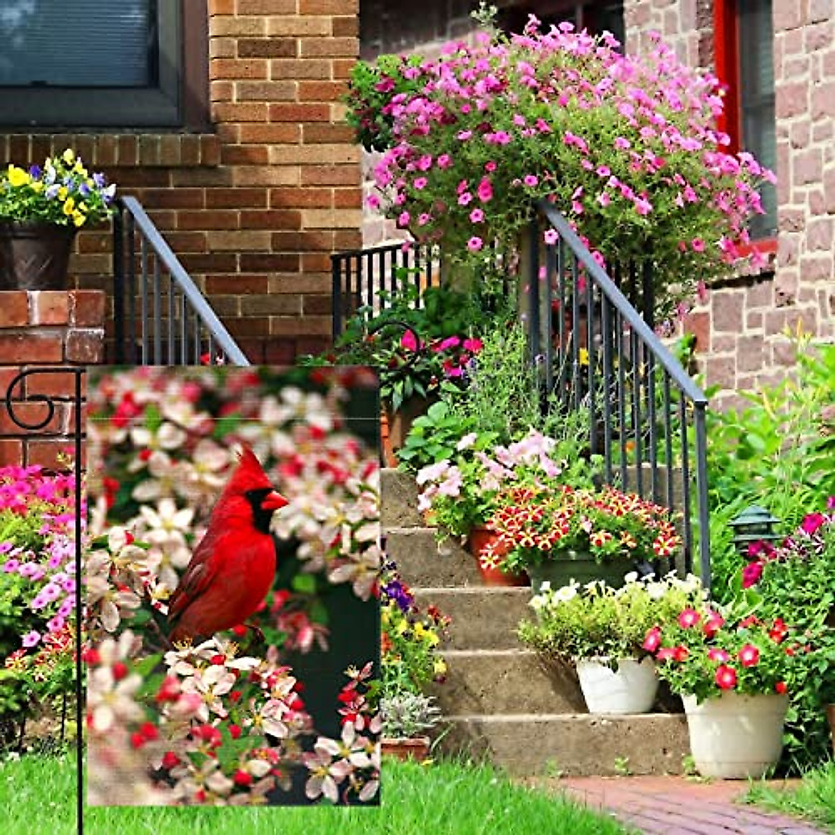 Eiyikof Cardinal Red Birds Floral Spring Garden Flag Summer Small Yard Flags, Vertical Double Sided Rustic Farmland Burlap Farm Lawn Outdoor Decorations 12.5x18 Inch