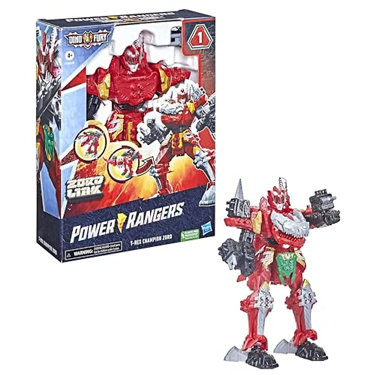 Power Rangers Dino Fury T-Rex Champion Zord for Kids Ages 4 and Up Morphing Dino Robot Zord with Zord Link Mix-and-Match Custom Build System