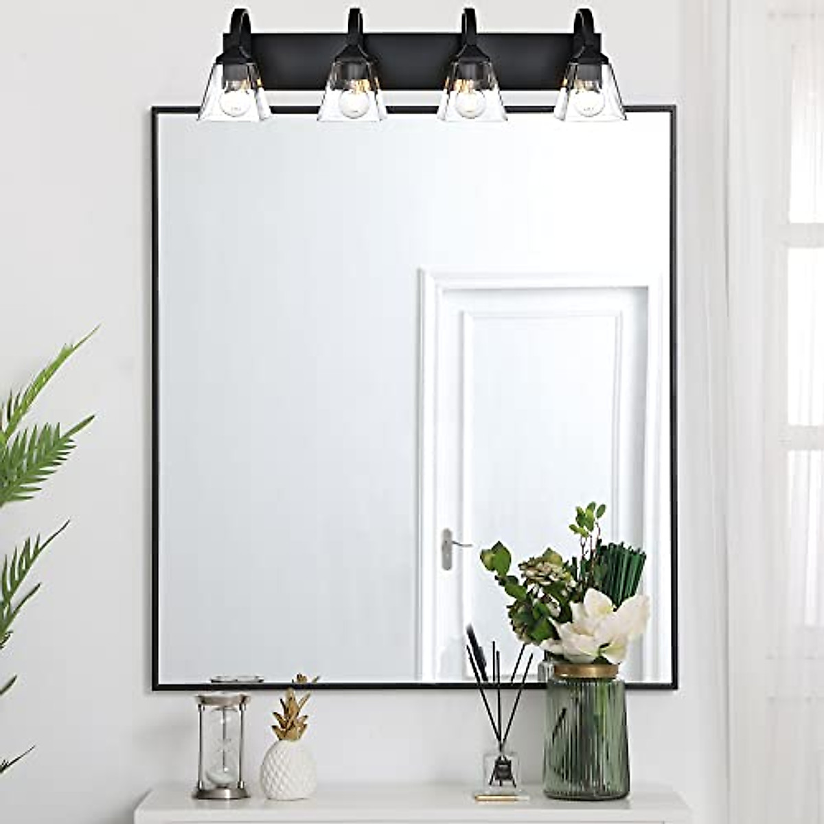 TULUCE Bathroom Vanity Light Fixtures Over Mirror,Modern 4 Lights Bath Vanity Lighting Matte Black Indoor Wall Light Fixture with Clear Glass Shade for Bathroom Cabinets Dressing Table