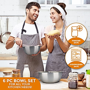 mixing bowl Set of 6 - stainless steel - Polished Mirror kitchen bowls - Set Includes ¾, 2, 3.5, 5, 6, 8 Quart - Ideal For Cooking & Serving - Easy to clean - Great gift
