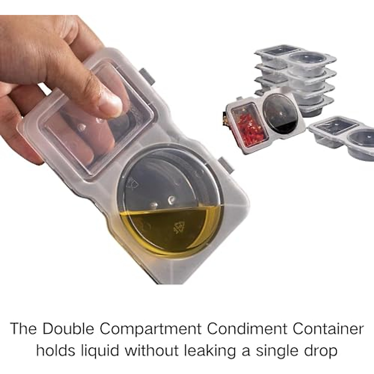 mikloza 5/15/25PCS Double Compartment Condiment Container, Portable Reusable Sauce Container, Dual Compartment Containerfor for Condiment, Dip, Sauce, Sampling and Travel Snacks (5Pcs)