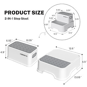 COOSEYA 2 Step Stools for Kids,Toddler Step Stool for Bathroom Sink,No-Slip Double up Step Stool for Toddlers Bathroom, Multifunctional Toilet Step Stool for Kids,Toilet Potty Training(2 Packs)