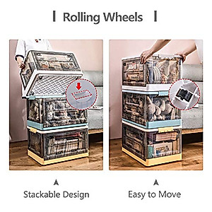 Lucky Monet Clear Storage Bins with Lids 55 Quart, Large Stackable Storage Bins Plastic Organizer Bins Boxes with Wheels & Dual Open, Collapsible Storage Containers for Closet Home Kitchen Car Trunk