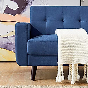 Peciafy Mid-Century Modern Loveseat/Sofa/Couch, with Upholstered Fabric in Brown for Living Room, Bedroom, Office, Apartment - Blue