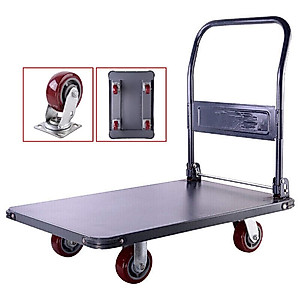 Portable Folding Handcart Flatbed Trolley Truck Trailer Small Trailer Heavy Duty Pure Steel Plate 6090 Weight About 500Kg Large Black Multi Function Folding Handcart