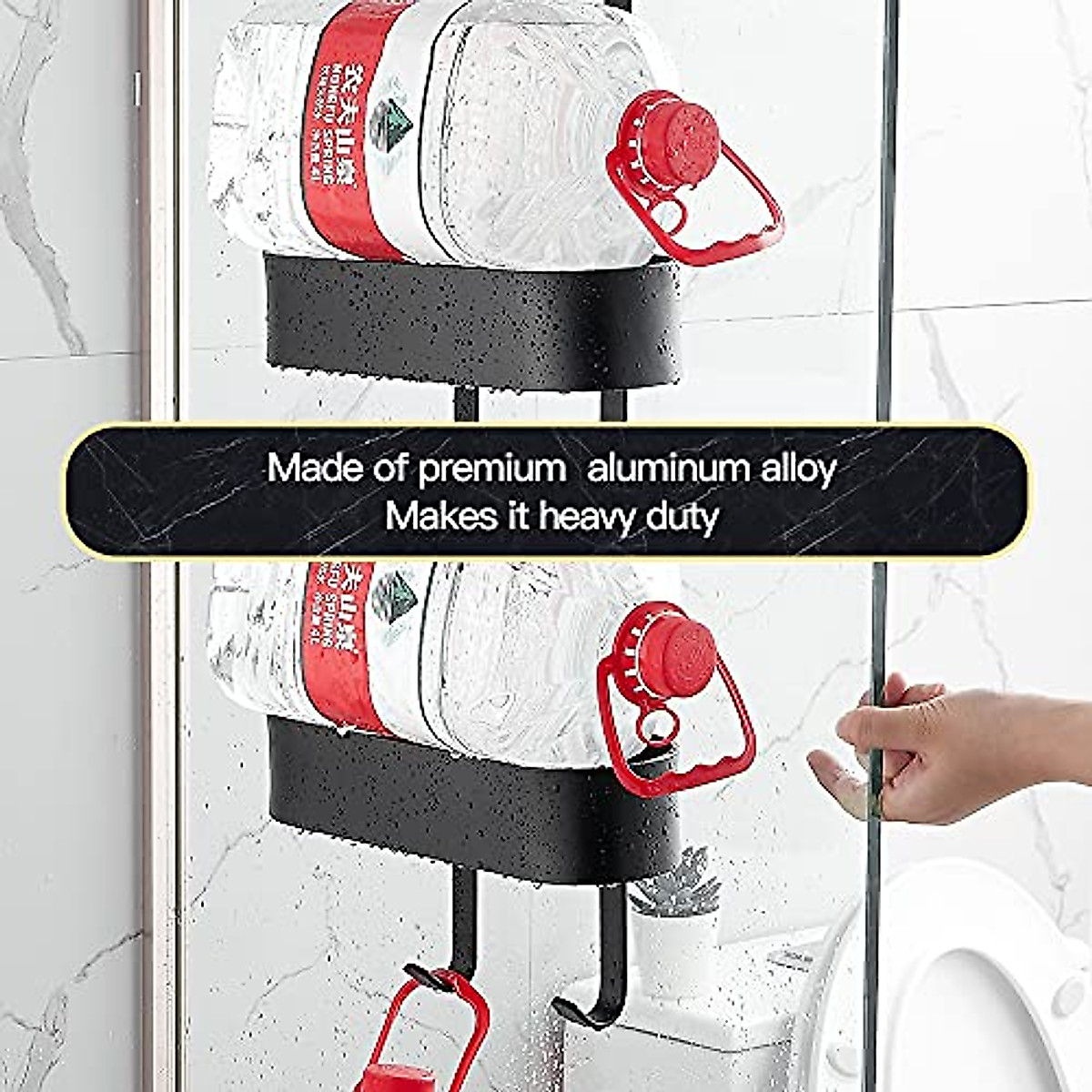 FINECHI Over the Door Shower Caddy Hanging Storage Organizer Rust Proof Aluminum Bathroom Tub Storage Rack with Hooks and Baskets(Matte Black, 2-Tier)