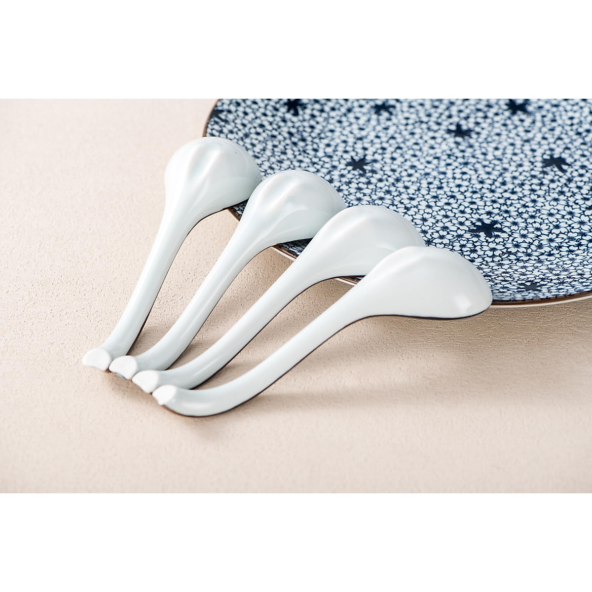 KHOI NGUYEN Soup Spoons Asian Soup Spoon ceramic Pho Spoons Chinese Soup spoons dumpling Japanese Soup Spoons Vietnamese Gifts set Asian Spoons Soup Ramen Korean Thai Wonton Kitchen Utensils Set of 4