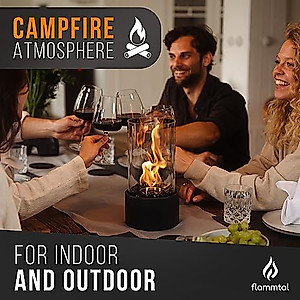 Flammtal Tabletop Fire Pit [4h Burning Time] - Indoor & Outdoor - Ethanol Table Top Fire Pit Bowl with Black & White Stones - Portable Fire Pit with 2 Combustion Chambers - Fire Bowl