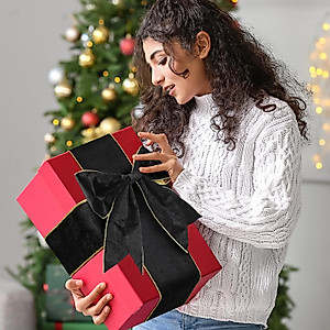 WILLBOND 2 Rolls Christmas Red Velvet Ribbon Wired Edge Trim Wrapping Fabric Christmas Ribbon for Gift Wrapping Bow Wedding Decoration Craft(4 Inch x 6 Yards,Black)