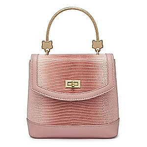 FOXLOVER Genuine Leather Shoulder Bucket Bags for Women Small Handbags Original Design Crocodile Pattern Crossbody Bags Purses(pink)