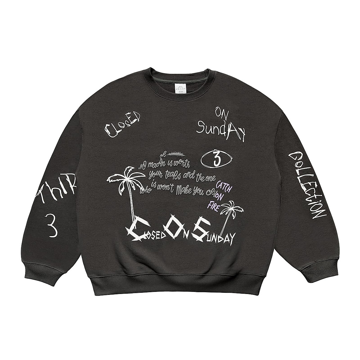 Arnodefrance Close On Sunday Sweatshirts Street Essential Sweatshirt Foaming Letter Graphic Cotton Crewneck Pullover Grey