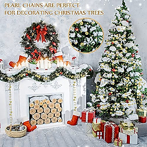 98 Feet Christmas Tree Beads Garland Decoration 2 Sizes Pearl Strands Chain Resin Pearls Beads Chains with ABS Plastic Line Christmas Tree Decorations for Home Mantle Fireplace Holiday Decor (Gold)