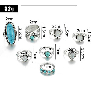 ATTORNEY Bohemian Stacked Ring Stacked Knuckle Ring Joint Knuckle Rings Set Oval Turquoise Finger Ring Opal Gemstone Teardrop Midi Rings Gothic Ring for Teen Girl and Women (A)