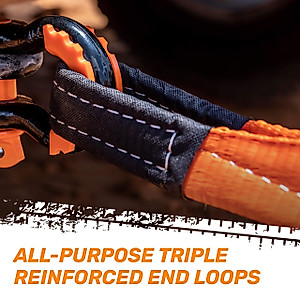 Tow Strap by RoofPax | 3" x 30 ft. Off Road Recovery Rope | 30,180 lb Break Strength Capacity | Heavy Duty Winch Strap with Triple Reinforced End Loops | Essential Recovery Kit for Getting Off-Road