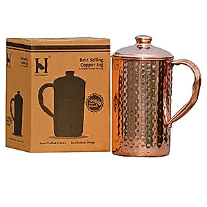 HealthGoodsIn - Pure Copper (99.74%) Hammered Water Jug | Copper Pitcher for Ayurveda Health Benefits (50.7 US Fluid Ounce)