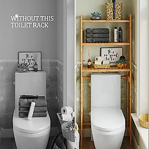 AMBIRD Over The Toilet Storage, 3-Tier Bathroom Organizer Over Toilet with Sturdy Bamboo Shelves,Multifunctional Toilet Shelf,Easy to Assemble and Saver Space, 25 * 10 * 64 Inches (Original Color)