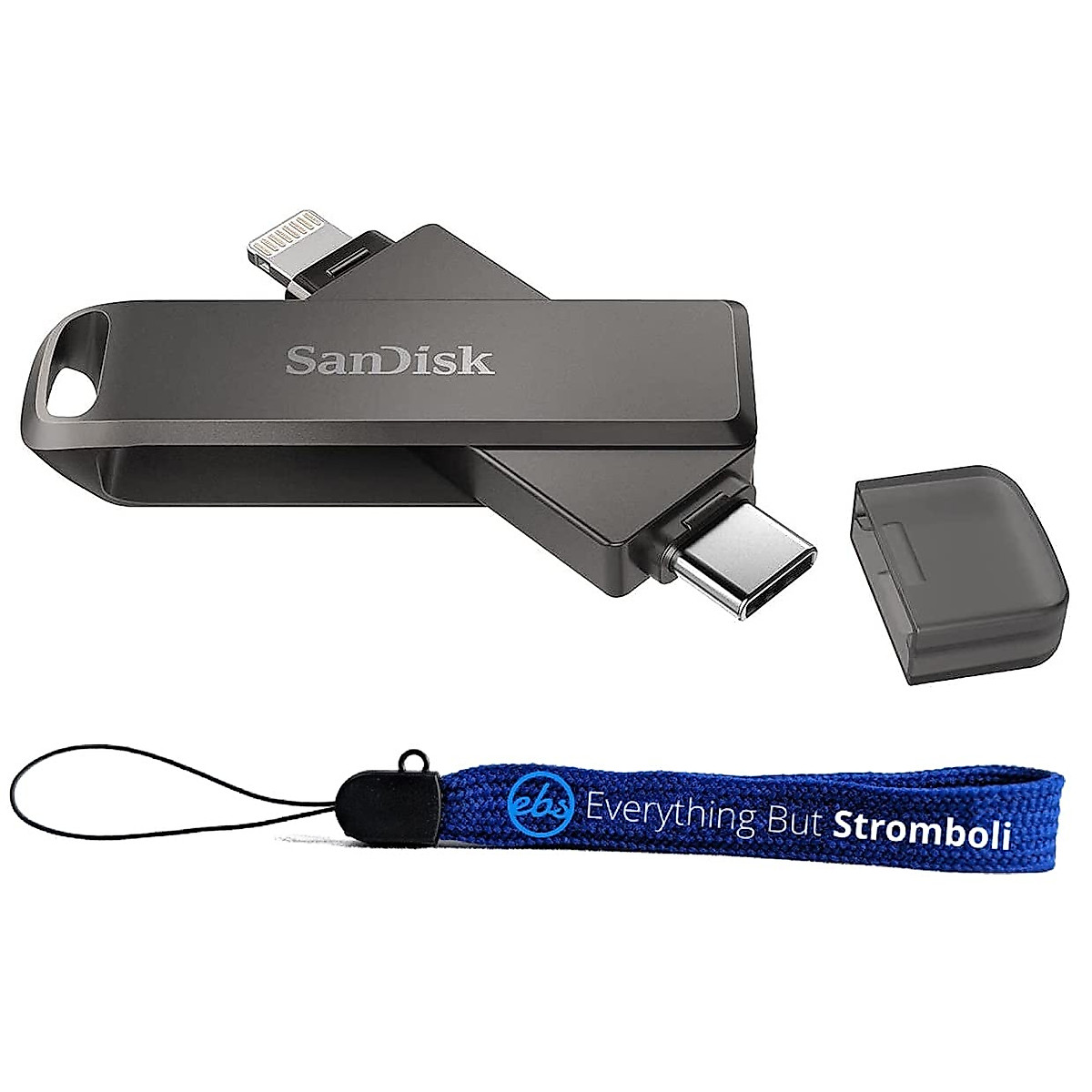 SanDisk 128GB iXpand Luxe Flash Drive for iPhone, iPad Tablet & USB TypeC Devices - 3.1 Dual Drive for Lightning & Type-C (NOT Type-A) SDIX70N-128G-GN6NE Bundle with 1 Everything But Stromboli Lanyard