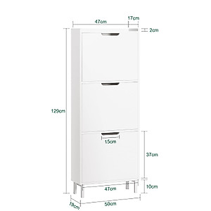 Haotian White Shoe Cabinet Entryway with 3 Flip-Drawers, Narrow Storage Freestanding Shoe Rack, Slim Shoe Organiazer, Hidden Shoe Cupboard, FSR151-H-W