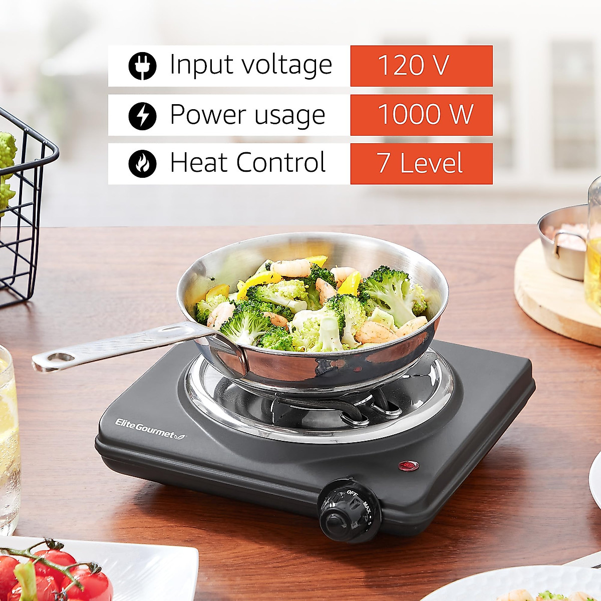 Elite Gourmet ESB100B Countertop Single Coiled Burner Electric Hot Plate, Temperature Control, Indicator Light, Easy to Clean, Black