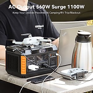 FF FLASHFISH 560W Portable Power Station, 520Wh/140400mAh Solar Generator With 2x110V/560W Surge 1100W AC Outlets, 5xDC Output and 4xUSB Outputs, Backup Power CAPA Battery For Camping/Home/Blackout